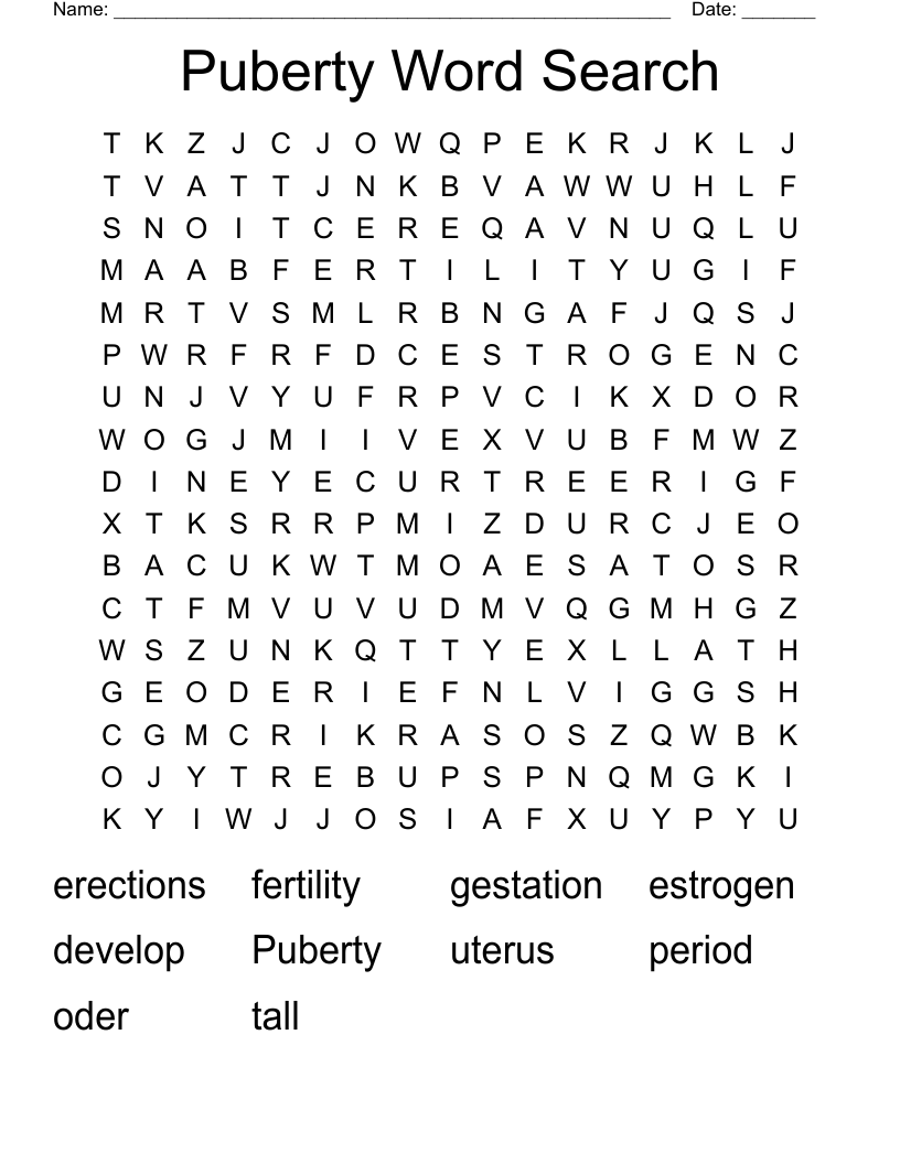 Puberty Word Search - WordMint