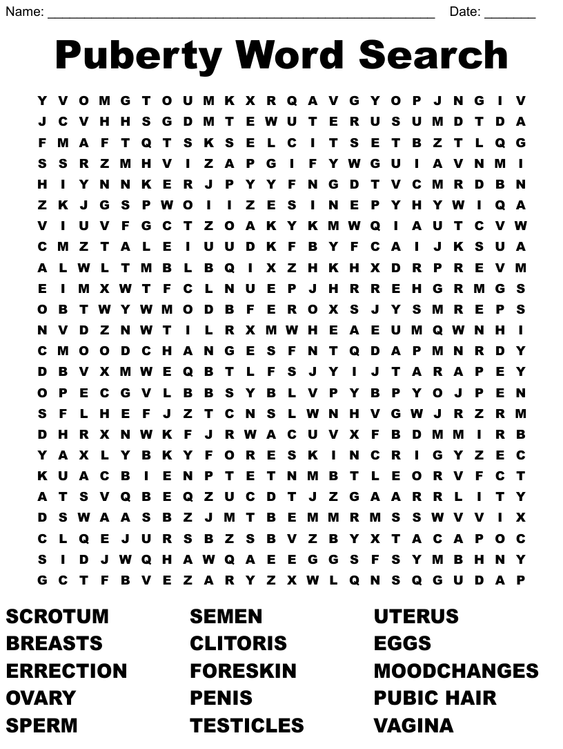 PUBERTY WORDFIND Word Search - WordMint