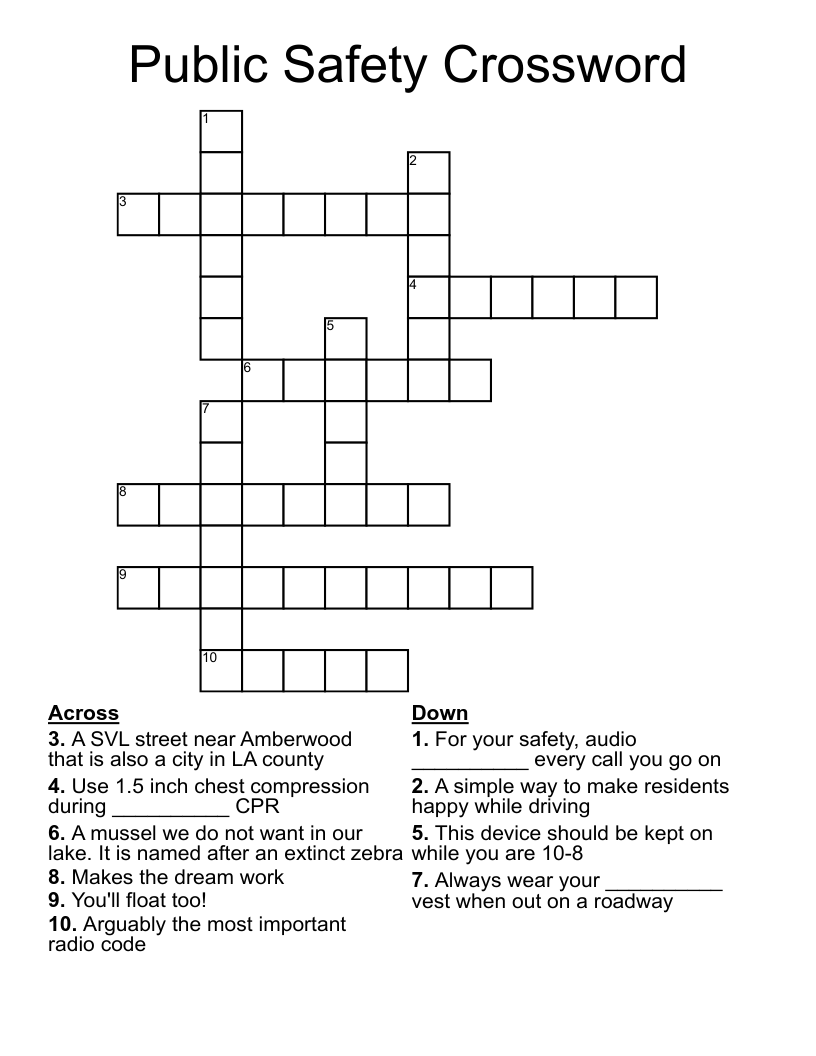 Public Safety Crossword - WordMint
