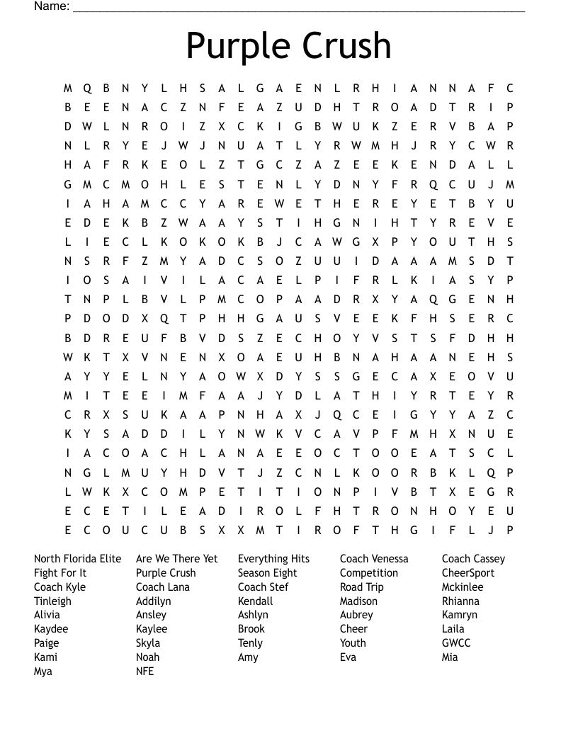 Purple Crush Word Search - WordMint
