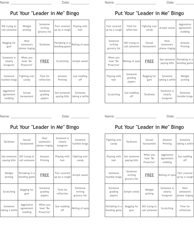 Put Your "Leader in Me" Bingo - WordMint