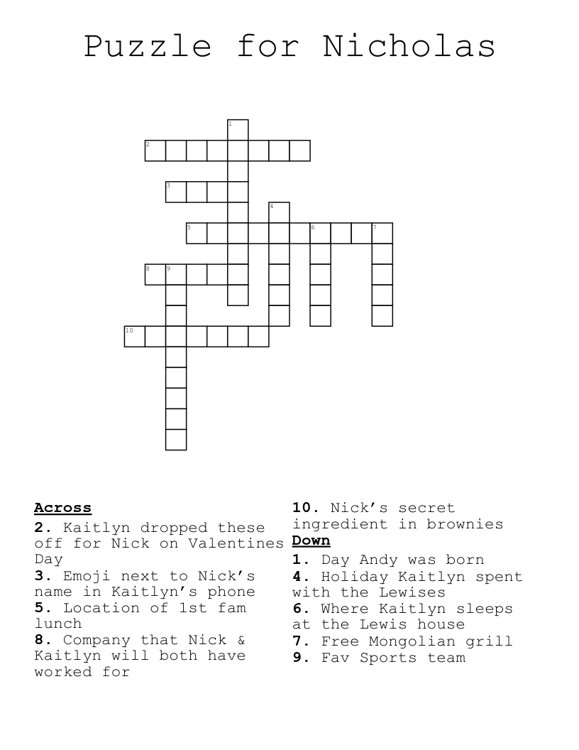 Puzzle for Nicholas Crossword - WordMint