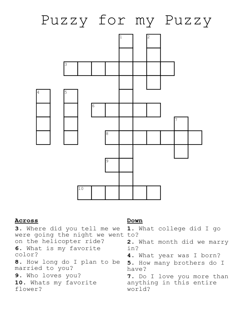 Puzzy for my Puzzy Crossword - WordMint