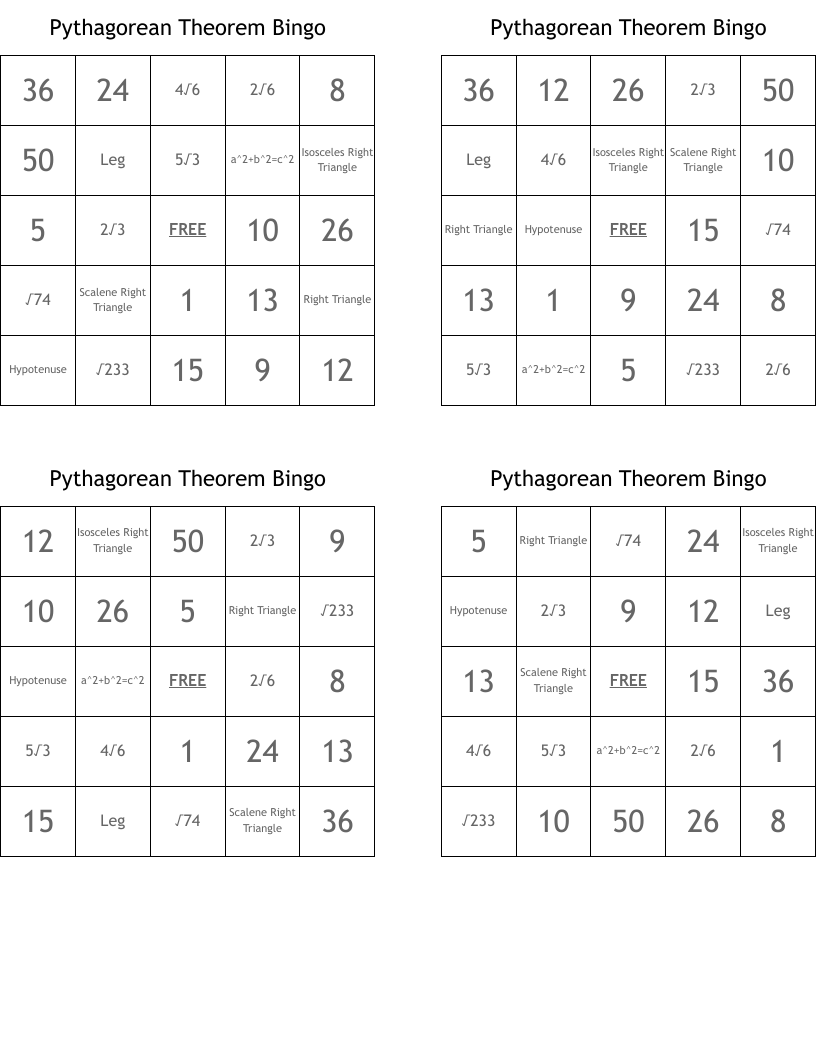 Pythagorean Theorem Bingo - WordMint