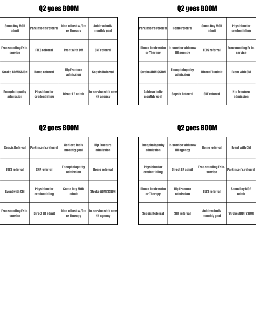 Q2 goes BOOM Bingo Cards - WordMint