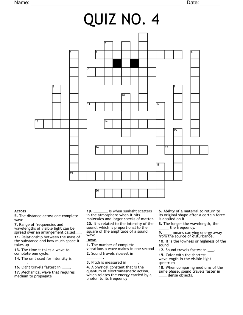 QUIZ NO. 4 Crossword - WordMint