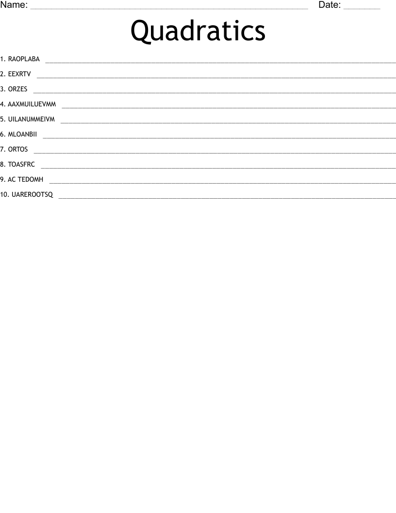 Quadratics Word Scramble - WordMint