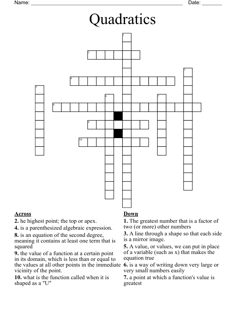 Quadratics Crossword - WordMint