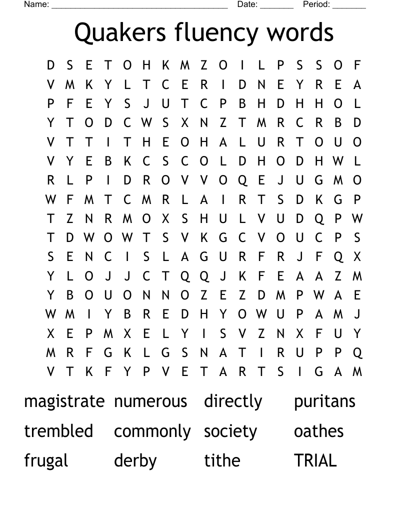 Quakers fluency words Word Search - WordMint