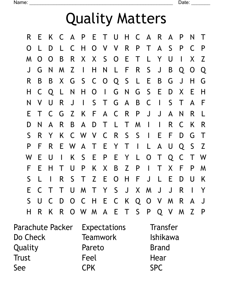 Quality Matters Word Search - WordMint