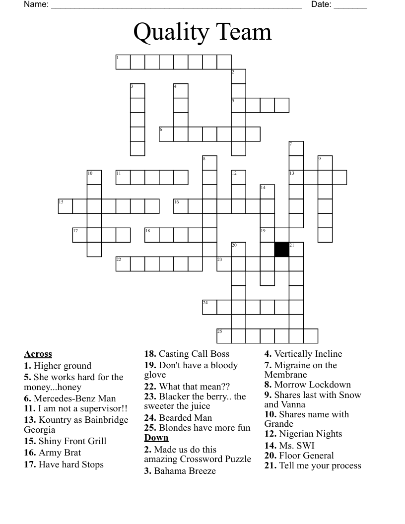 Quality Team Crossword - WordMint