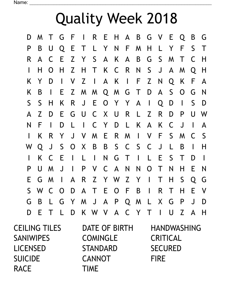 Quality Week 2018 Word Search - WordMint