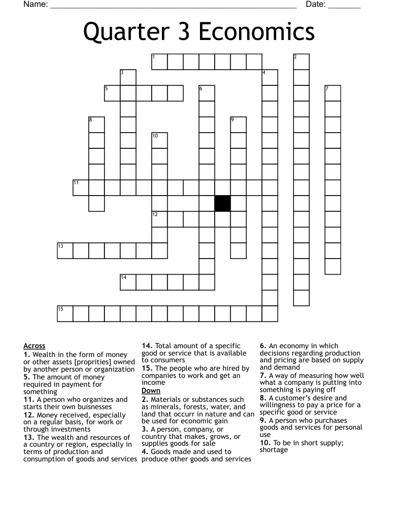 Quarter 3 Economics Crossword - WordMint