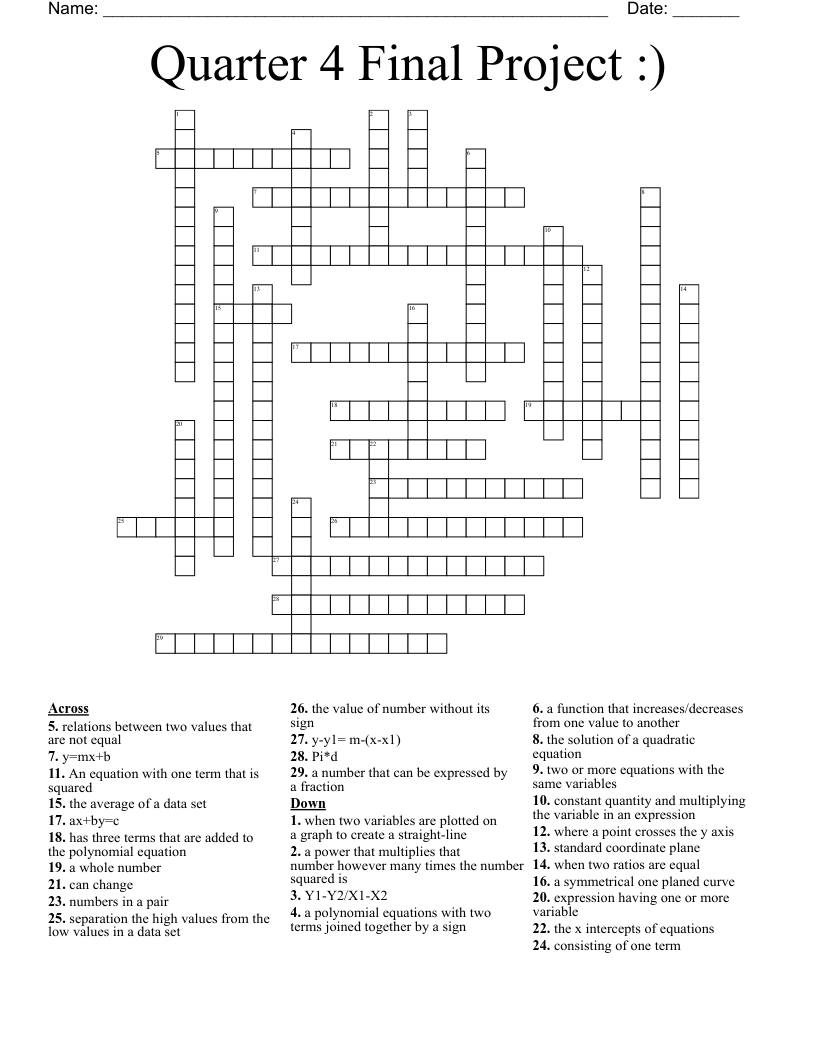 Quarter 4 Final Project Crossword WordMint