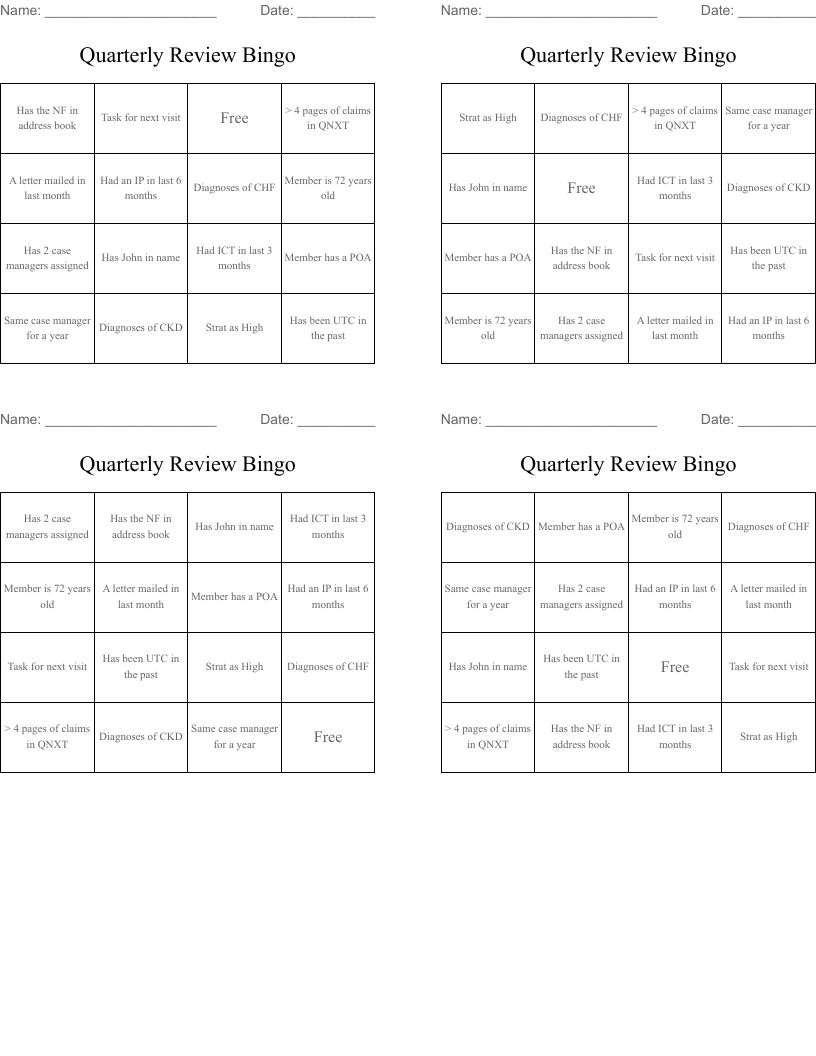 Quarterly Review Bingo - WordMint