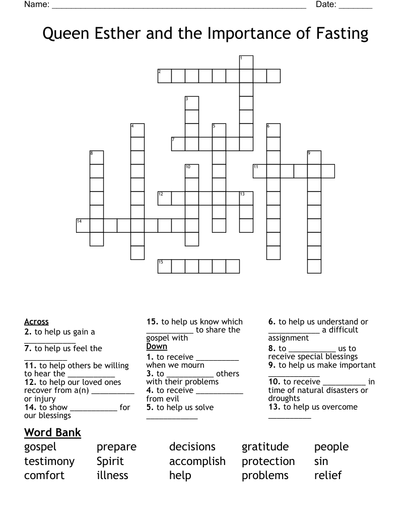 Queen Esther and the Importance of Fasting Crossword - WordMint