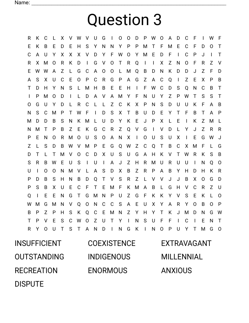 Question 3 Word Search - WordMint