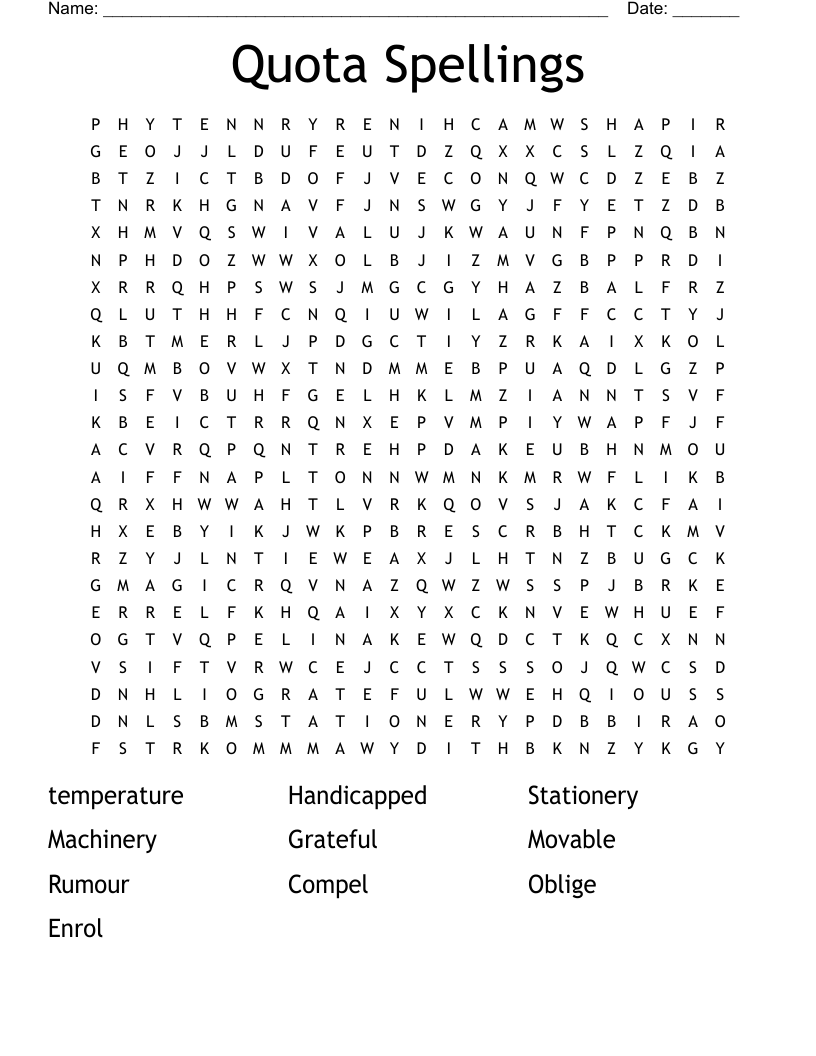 Quota Spellings Word Search - WordMint