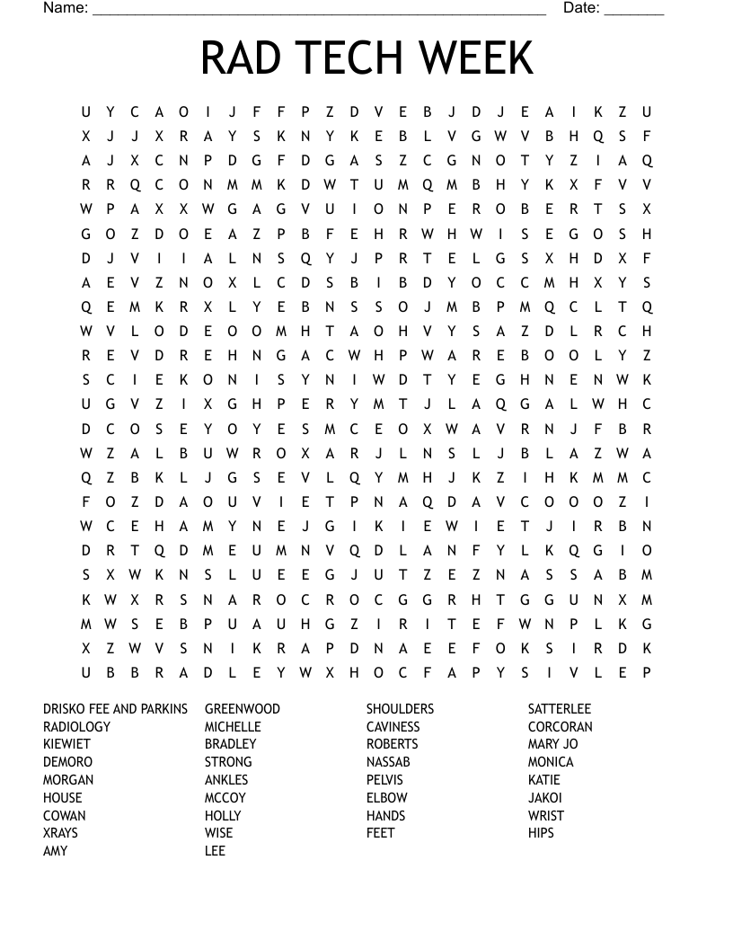 RAD TECH WEEK Word Search - WordMint