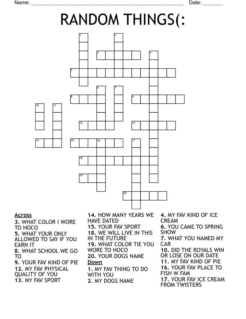 RANDOM THINGS Crossword WordMint