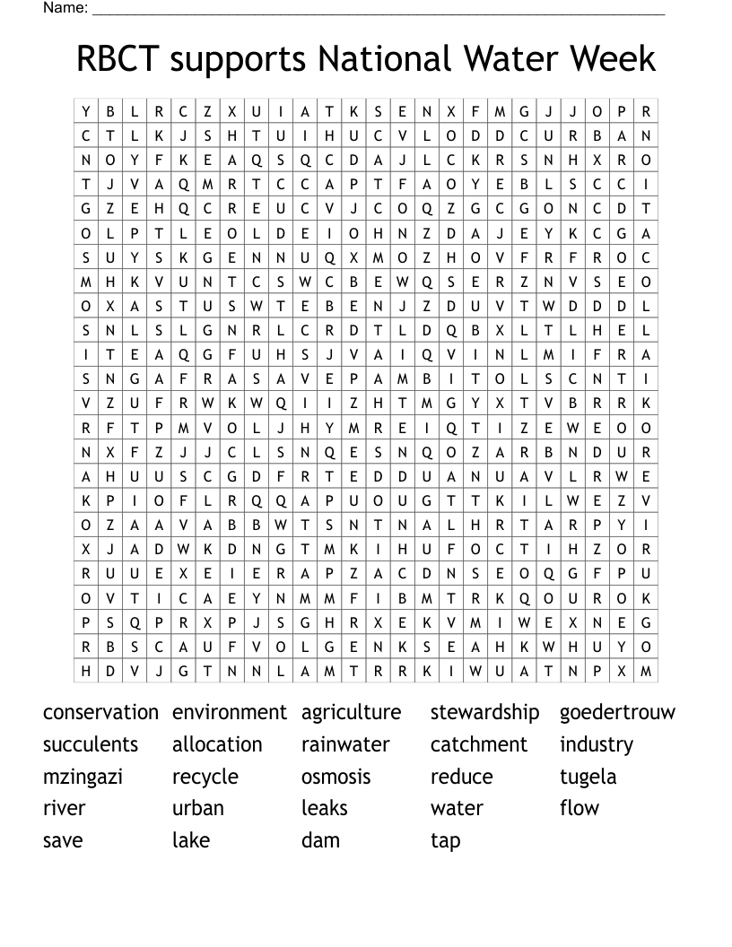 RBCT supports National Water Week Word Search - WordMint