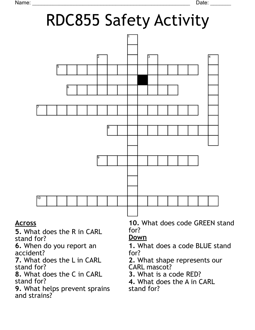 RDC855 Safety Activity Crossword WordMint