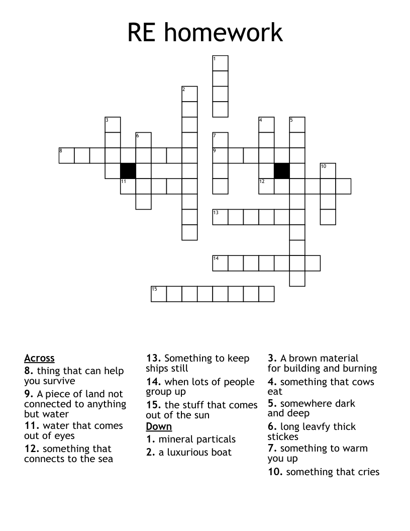 RE homework Crossword - WordMint
