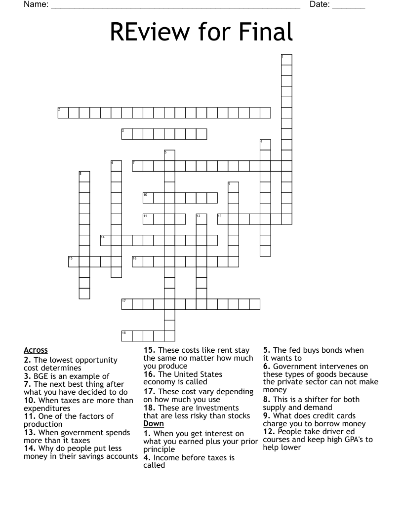 REview for Final Crossword - WordMint