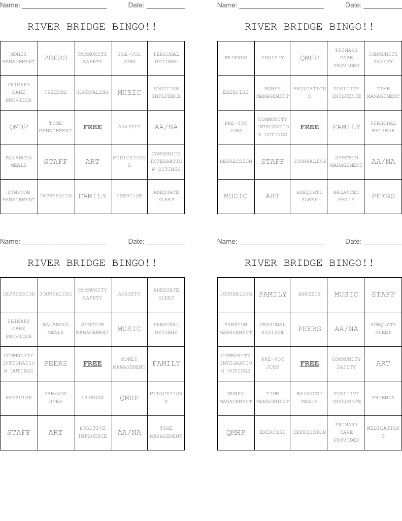 RIVER BRIDGE BINGO!! - WordMint