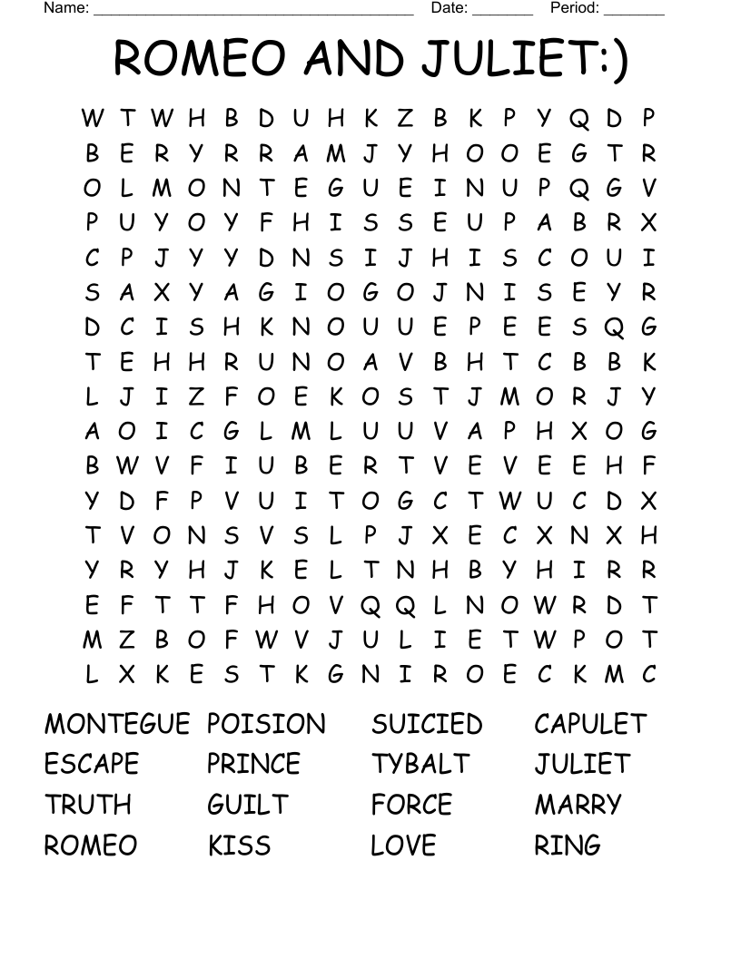 ROMEO AND JULIET:) Word Search - WordMint