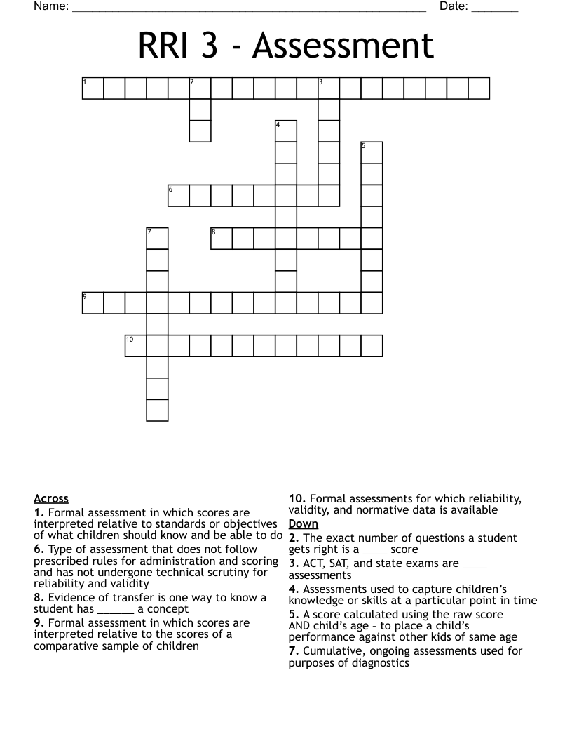 RRI 3 - Assessment Crossword - WordMint