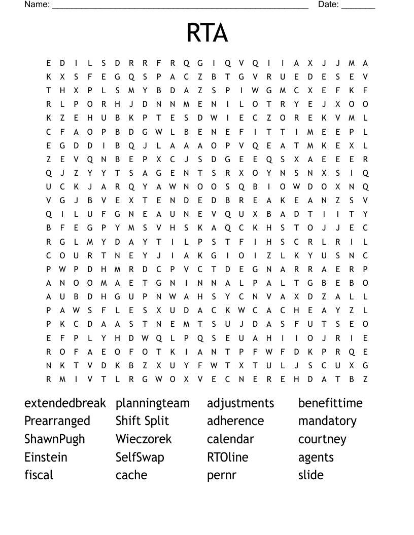 RTA Word Search - WordMint