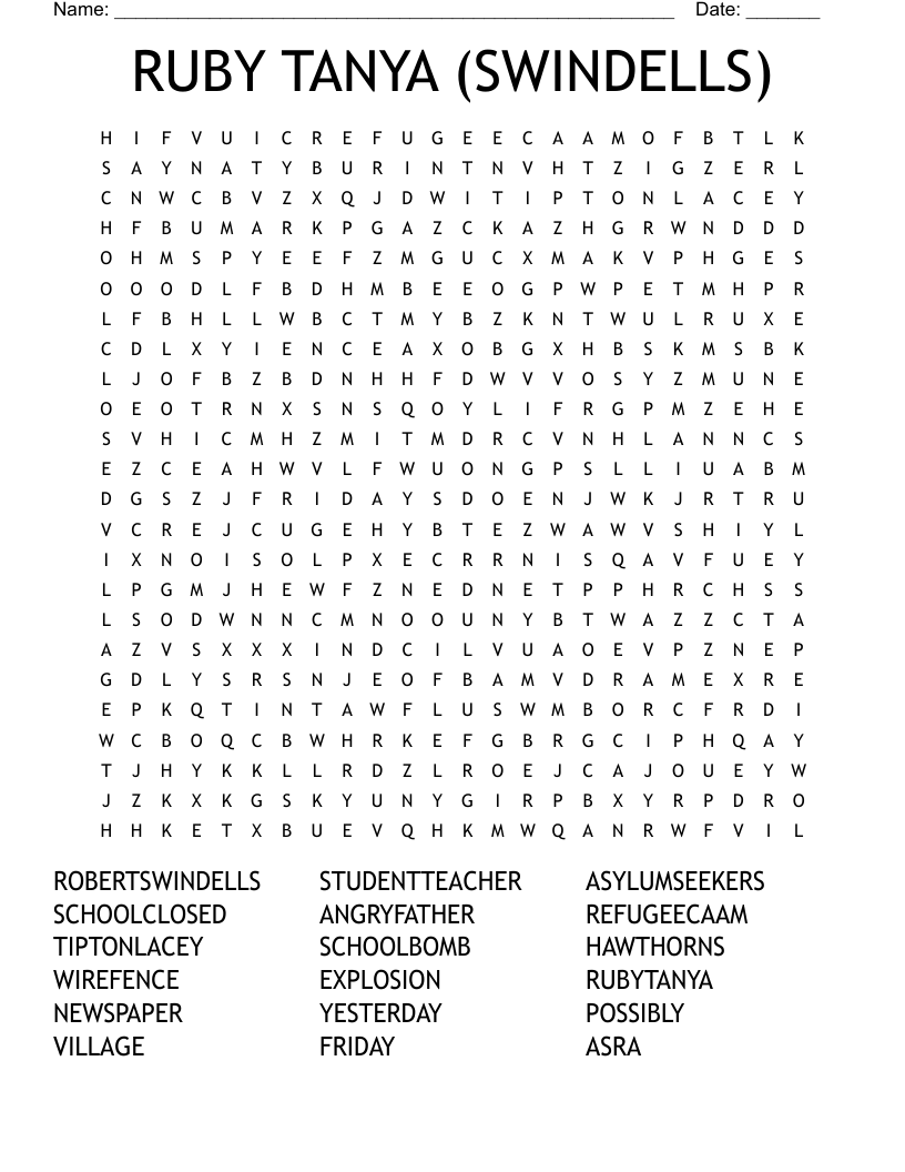 RUBY TANYA (SWINDELLS) Word Search - WordMint