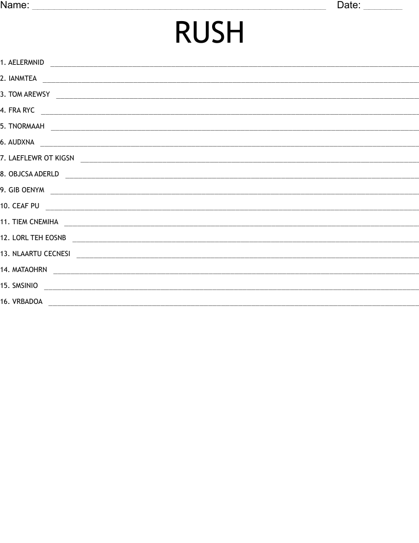 RUSH Word Scramble - WordMint