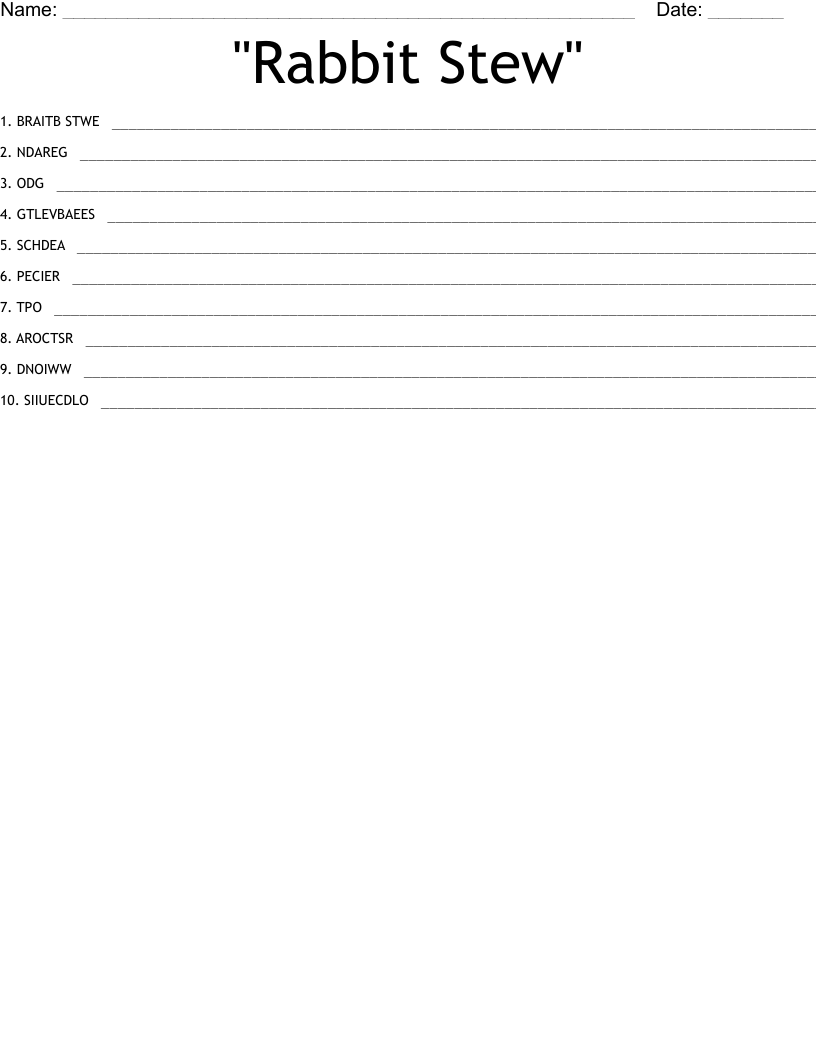 "Rabbit Stew" Word Scramble - WordMint