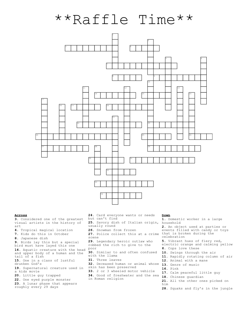 **Raffle Time** Crossword - WordMint