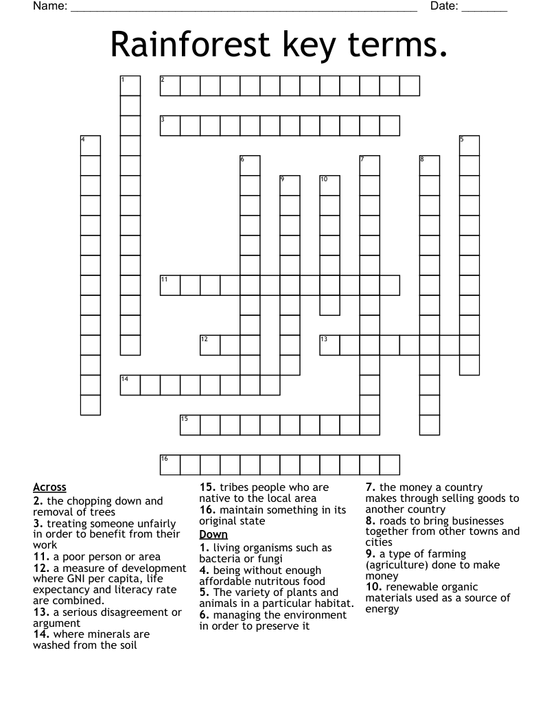 Rainforest key terms. Crossword - WordMint