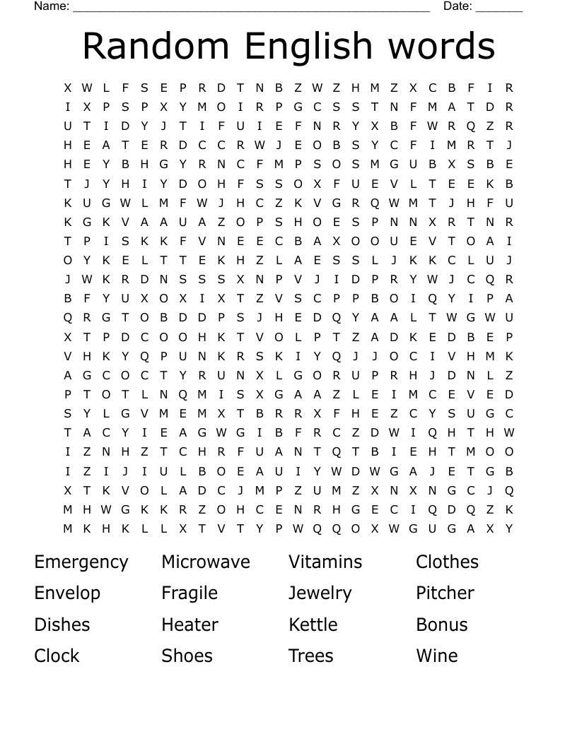 Random English Words Word Search WordMint