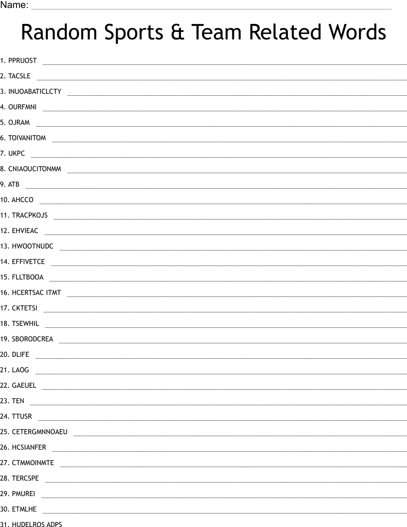 Random Sports Team Related Words Word Scramble WordMint