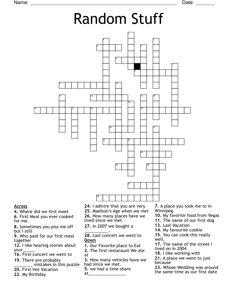 Random Stuff Crossword - WordMint
