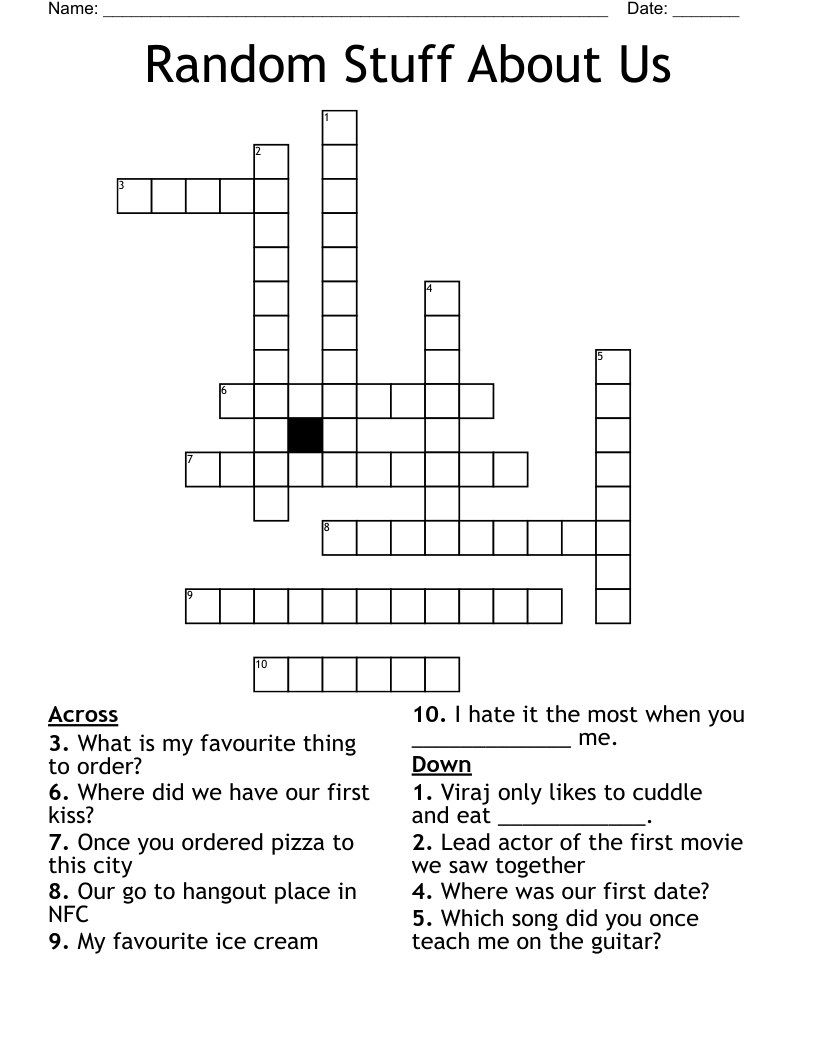 Random Stuff About Us Crossword - WordMint