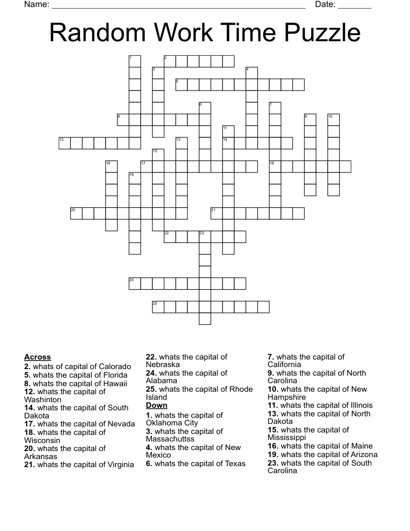 Random Work Time Puzzle Crossword - WordMint