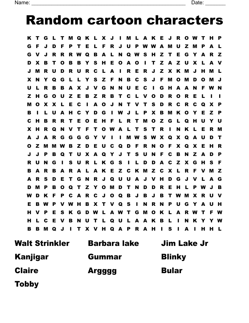 Random Cartoon Characters Word Search WordMint random-cartoon-characters-word-search-wordmint