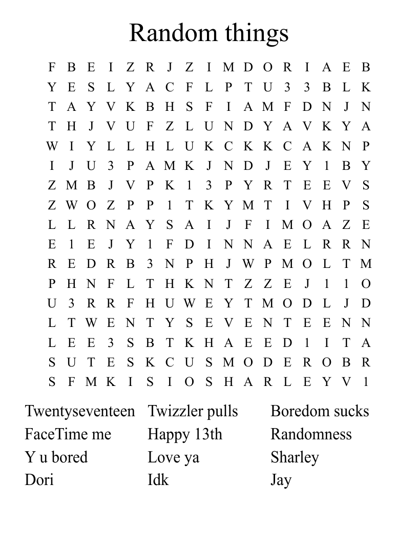 Random things Word Search - WordMint