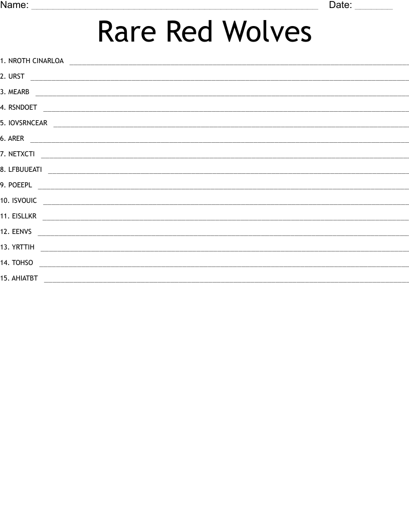 Rare Red Wolves Word Scramble - WordMint
