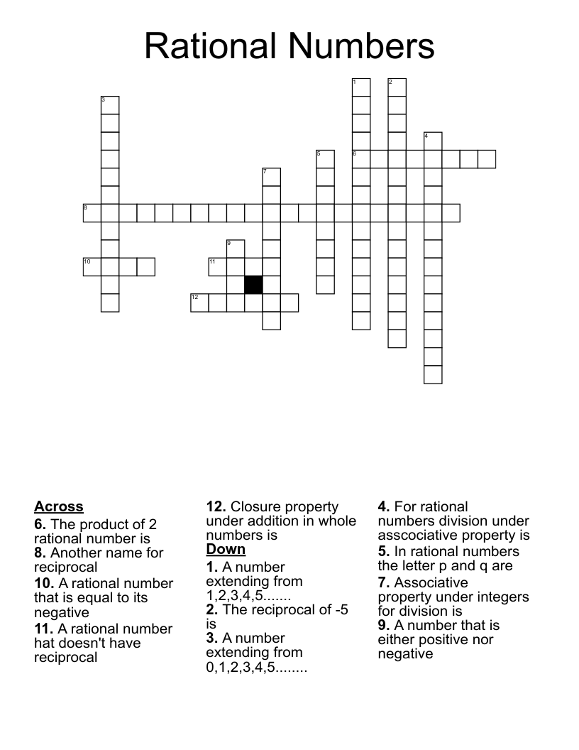 Rational Numbers Crossword WordMint
