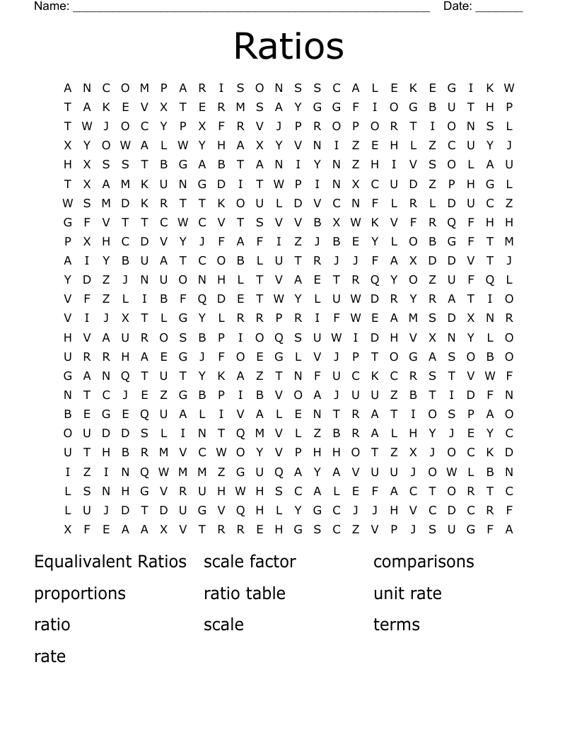 Ratios Word Search - WordMint