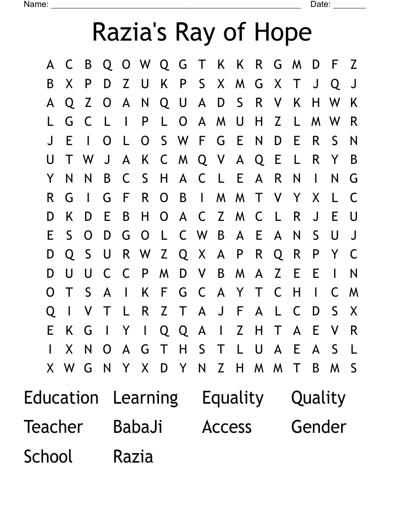 Razia's Ray of Hope Word Search - WordMint