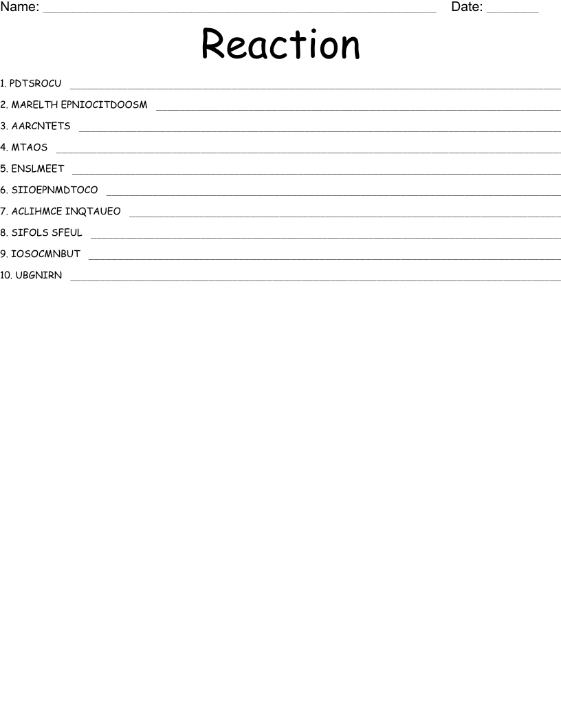 Reaction Word Scramble - WordMint