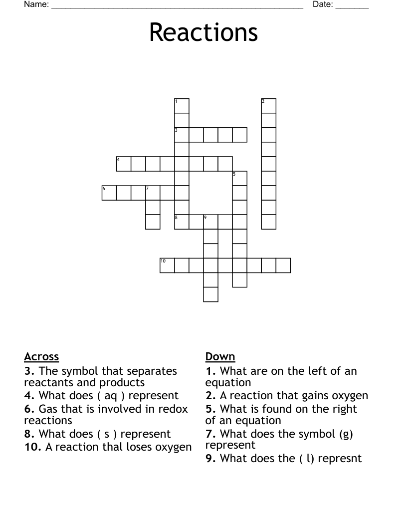 Reactions Crossword - WordMint
